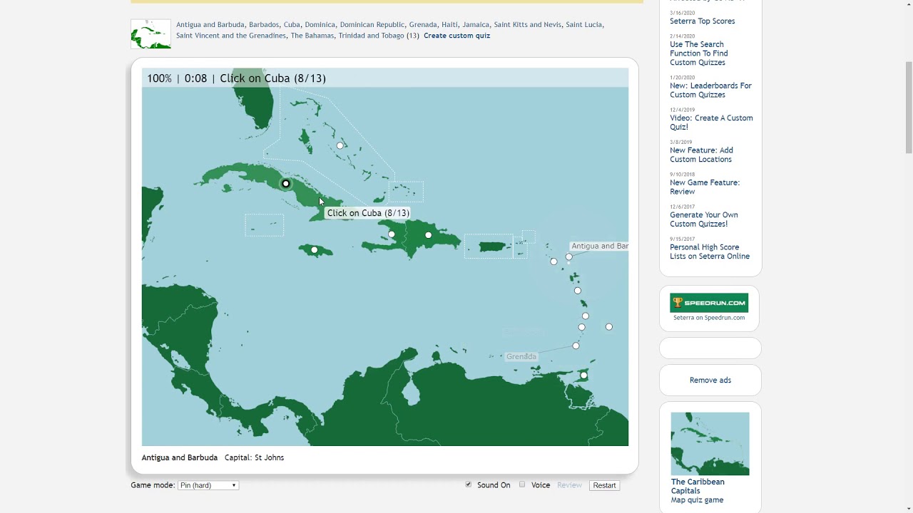 Seterra: The Caribbean: Countries Pin (Hard) run in 12 sec - YouTube