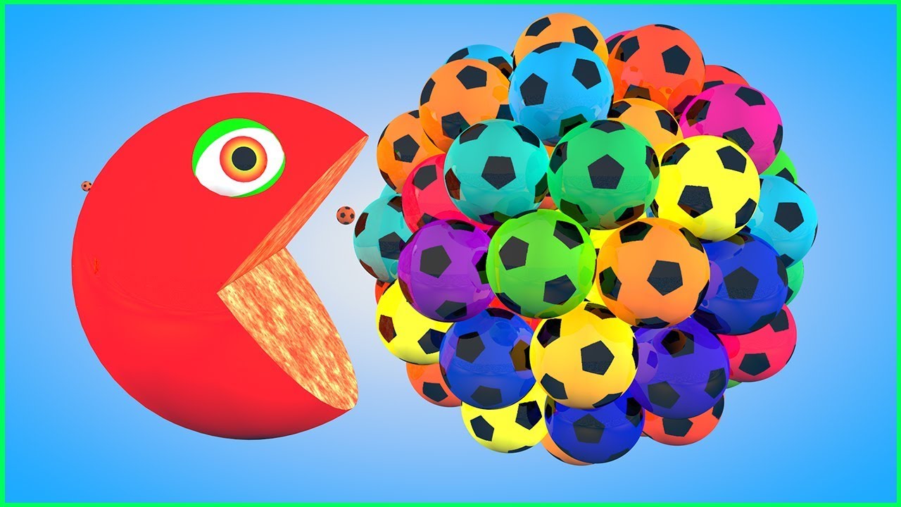 Learn Colors with Pacman as PacPac crushes Soccer Balls on Street for ...