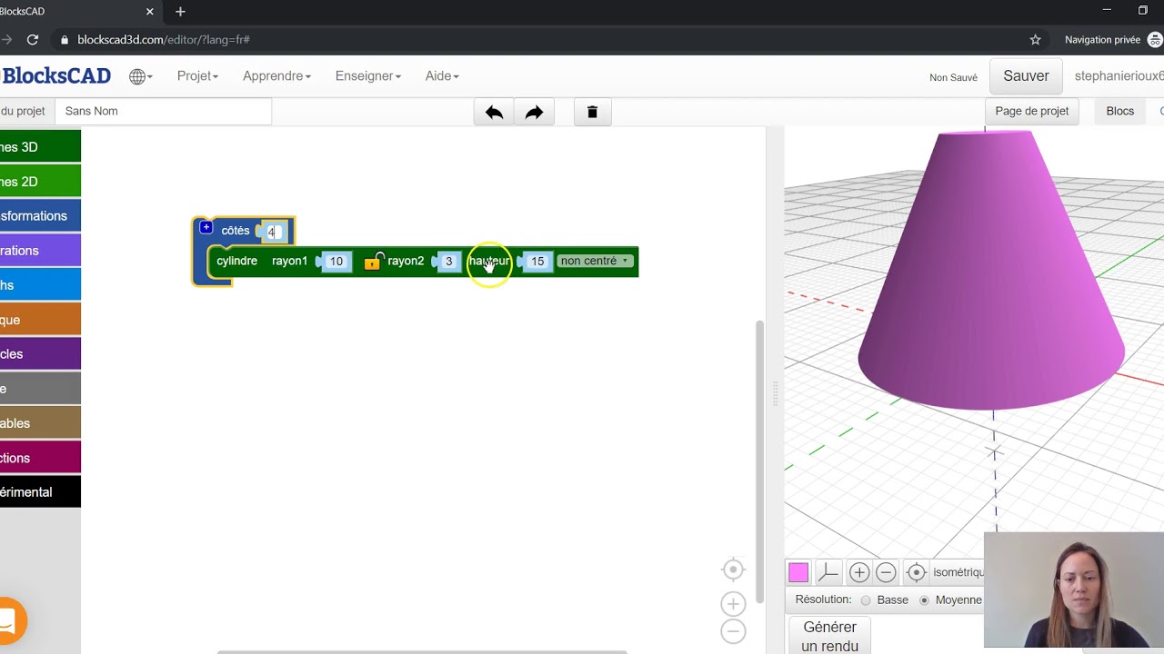 Blockscad - Cylindre, cône et pyramide - YouTube