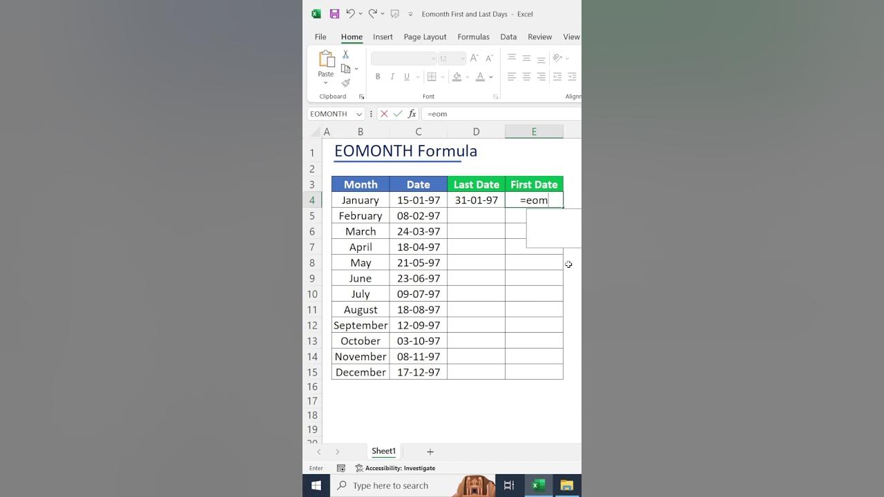EOMONTH Function to find First and Last Date of the month | Excel Formulas & Tricks in One ...