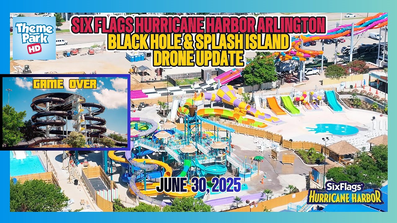6/29/25 Six Flags Hurricane Harbor NEW Splash Island [DRONE 4K POV ...