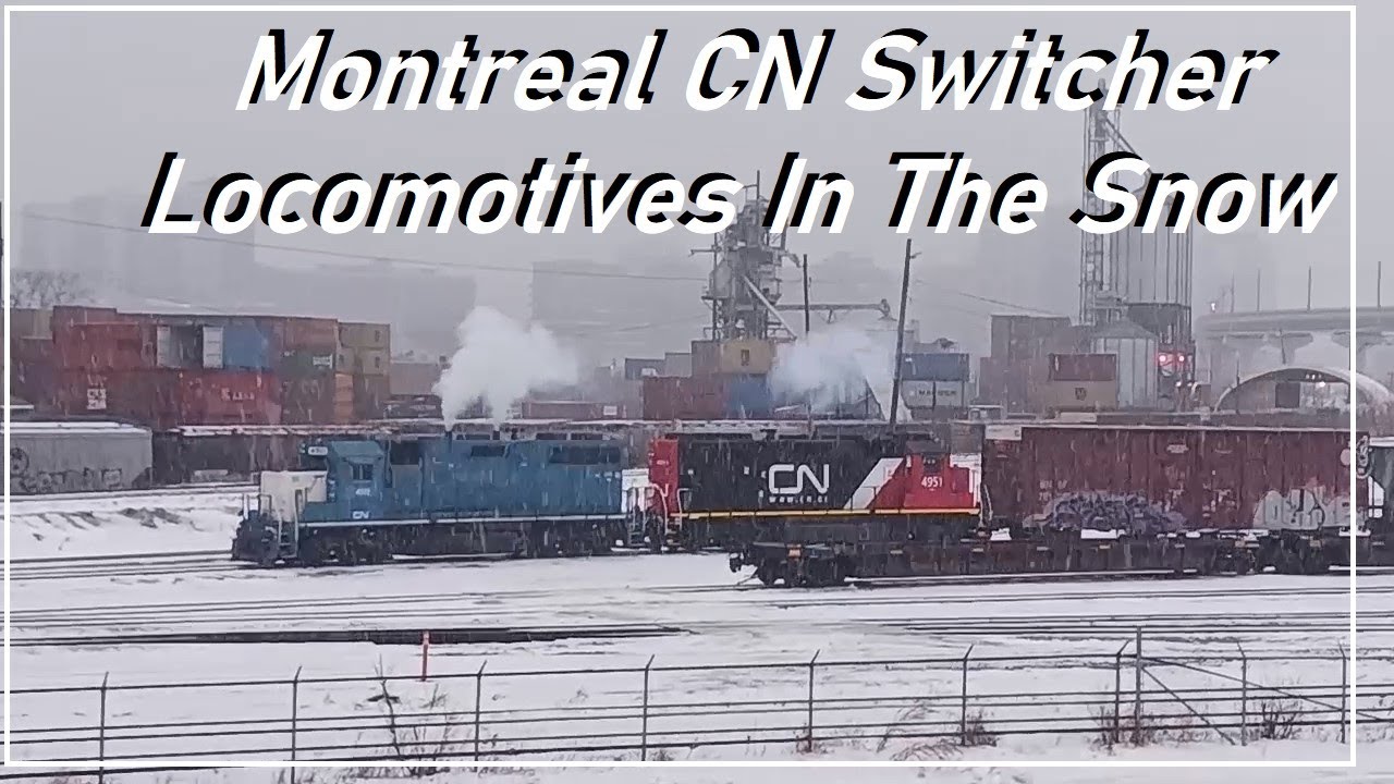 1 18 25 MONTREAL CN SWITCHER LOCOMOTIVES WORKING IN THE SNOW IN POINTE ...