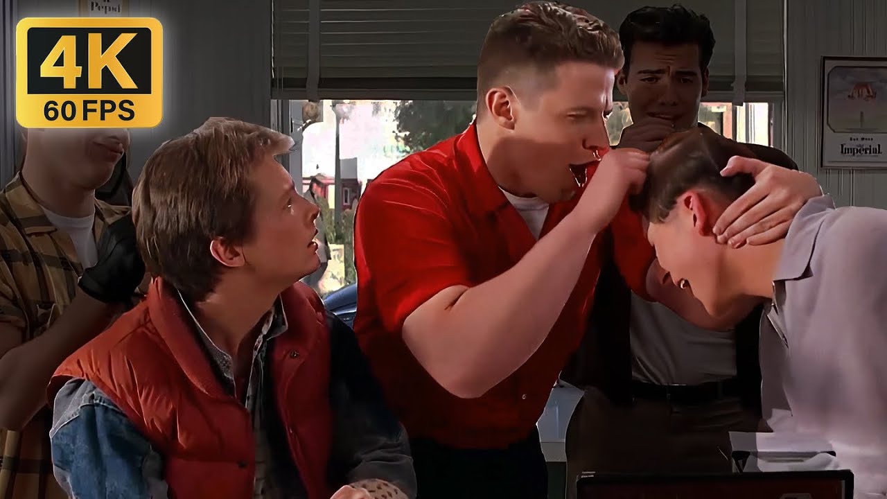 Back To The Future (1985) Cafeteria Scene Marty McFly and father 4k ...