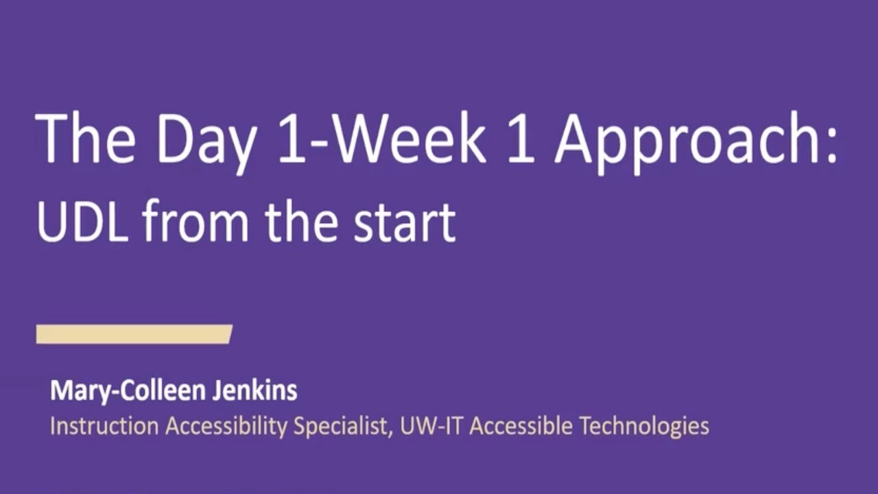 The Day 1-Week 1 Approach: UDL From the Start - YouTube