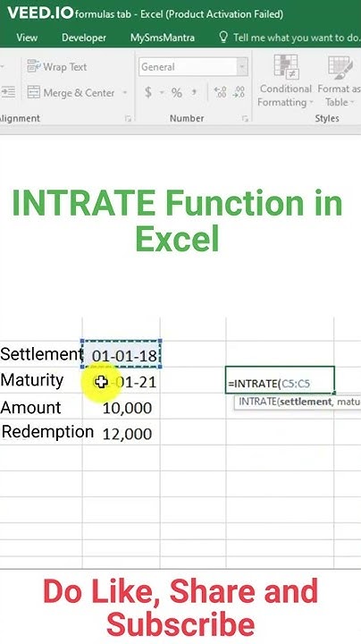 #shorts | How to use INTRATE function in Excel | #excel | #exceltutorial | #growwithskills - YouTube