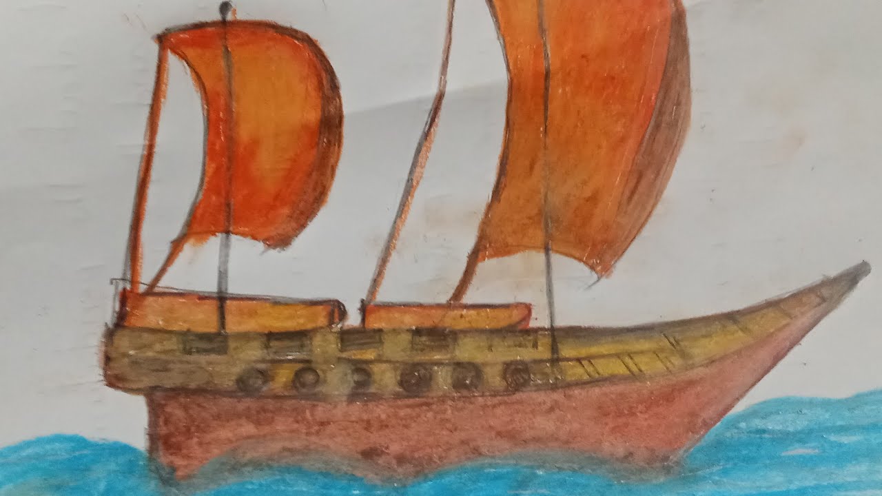Easy drawing beautiful colour boat - YouTube