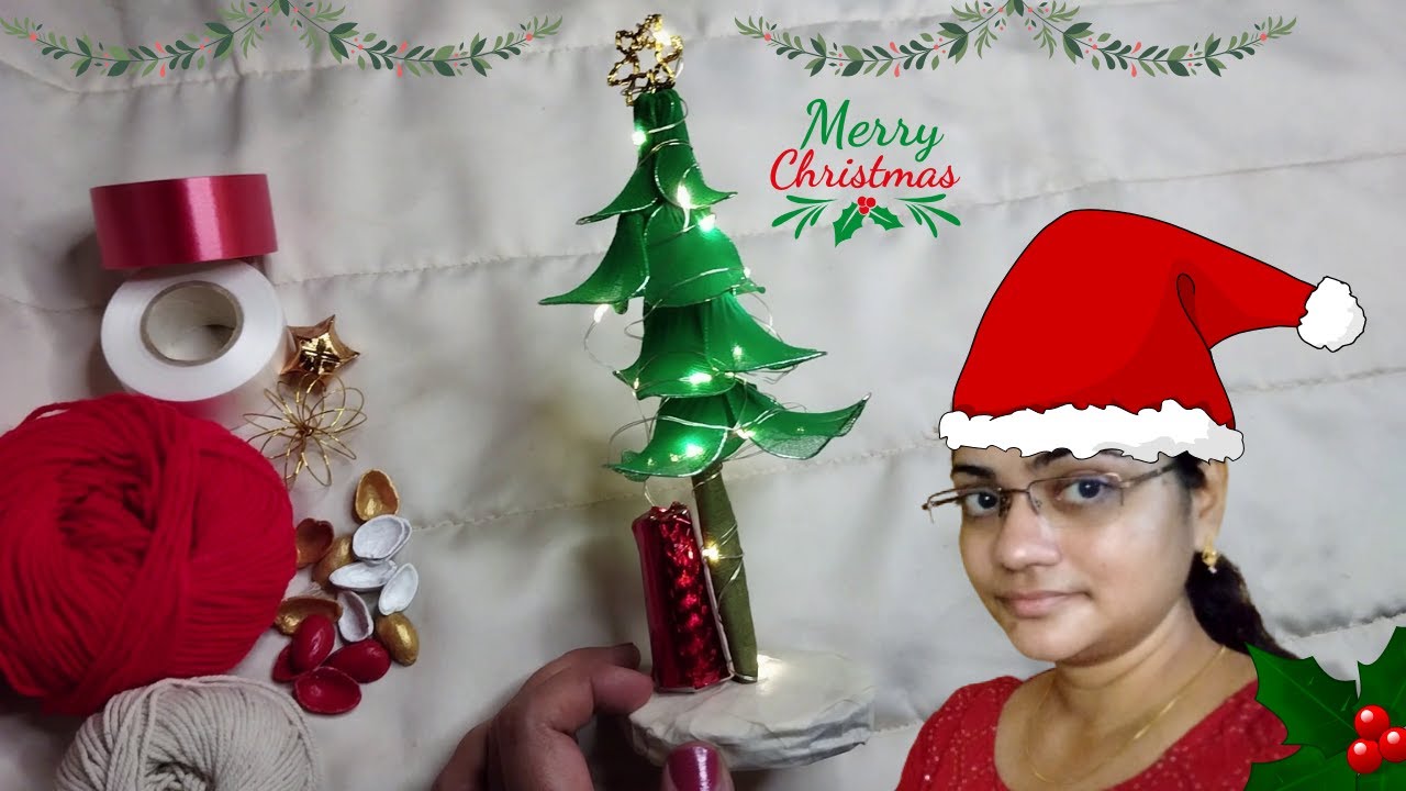 DIY Mini Christmas Tree. 🎄 First ever! Nylon stocking fairy lights ...