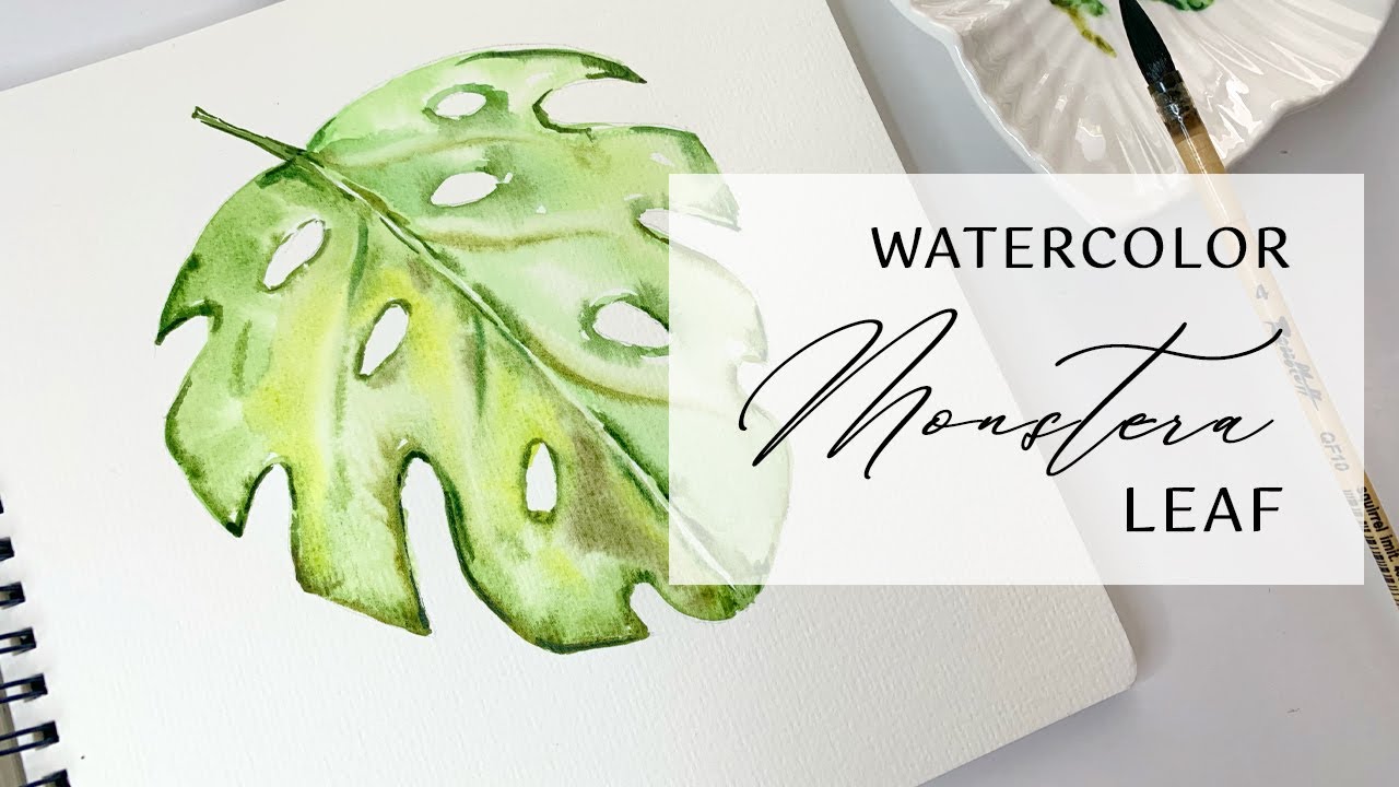 Watercolor Monstera Leaf - step by step tutorial - YouTube