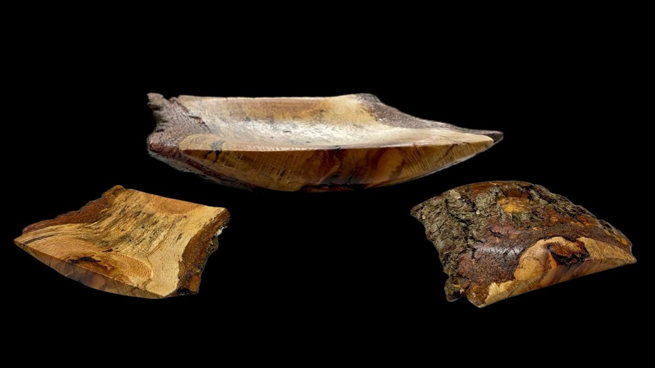 Edge of oak log turned into rustic square curved plate. - YouTube