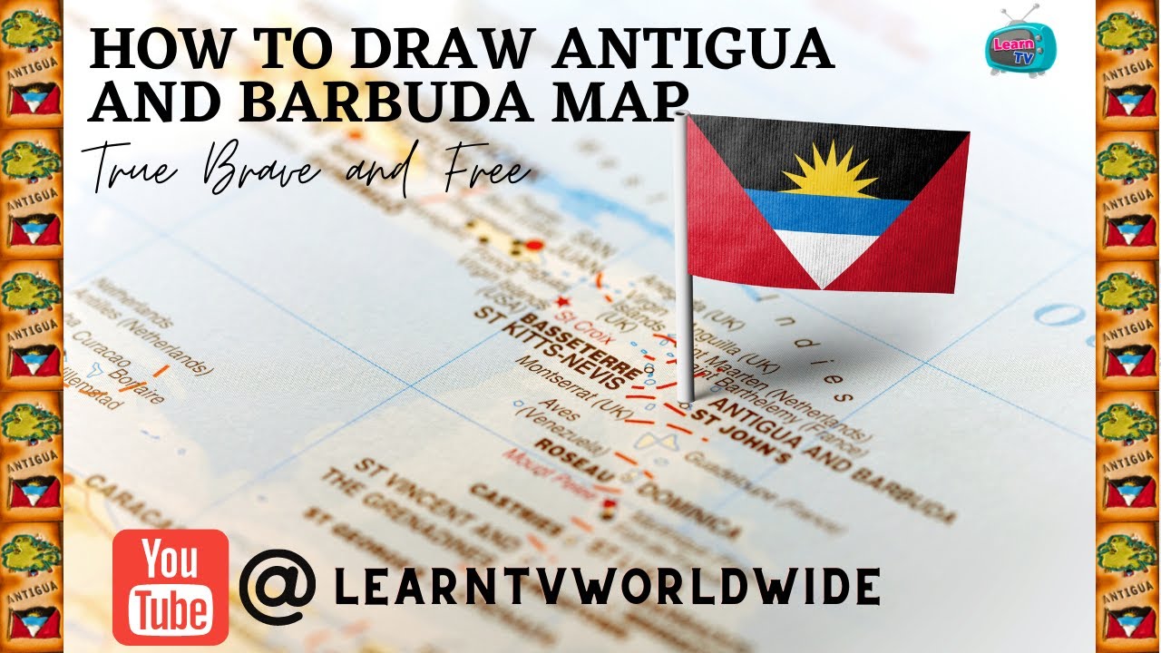 How to draw Antigua and Barbuda Map | Learn How to colour Antigua and ...