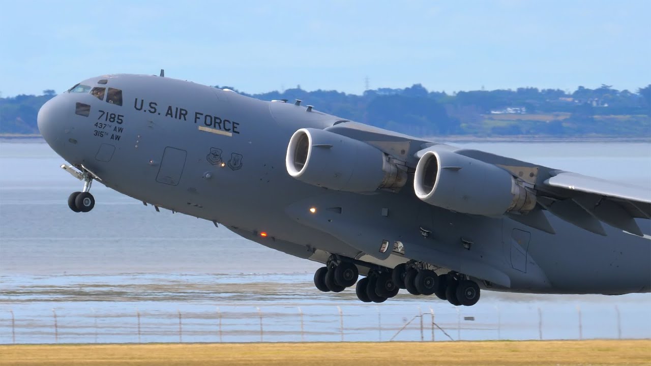 [4K] POWERFUL USAF C-17 Globemaster III Takeoff | Auckland Airport ...