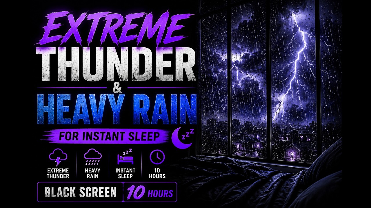 Extreme Thunder & Heavy Rain for Instant Sleep • Black Screen • 10 ...