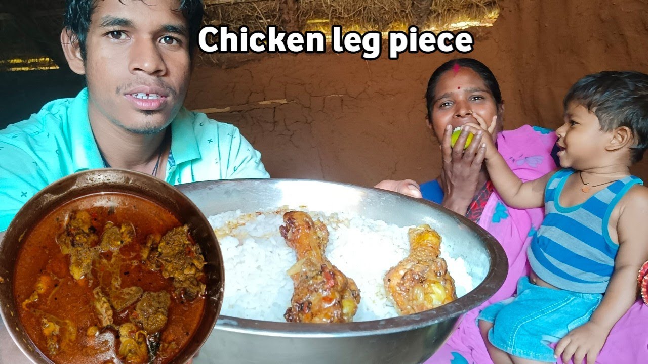 chicken curry & chicken leg piece cook with rice eating - YouTube