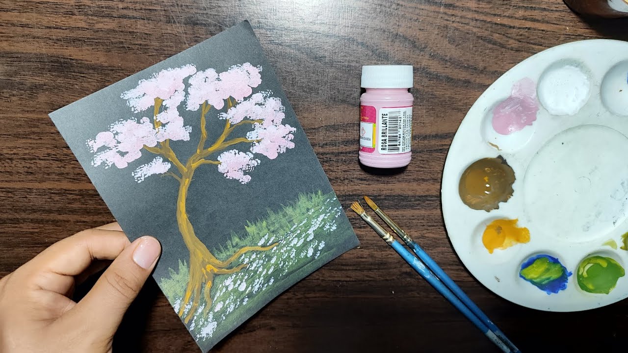 Paisaje árbol de Sakura con acrílico brillante | Sakura tree landscape ...