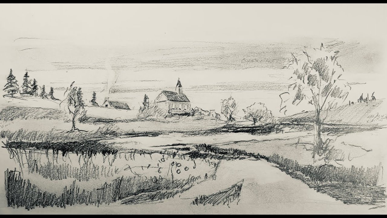 Quick Gestural Landscape in 2 Point Perspective - YouTube