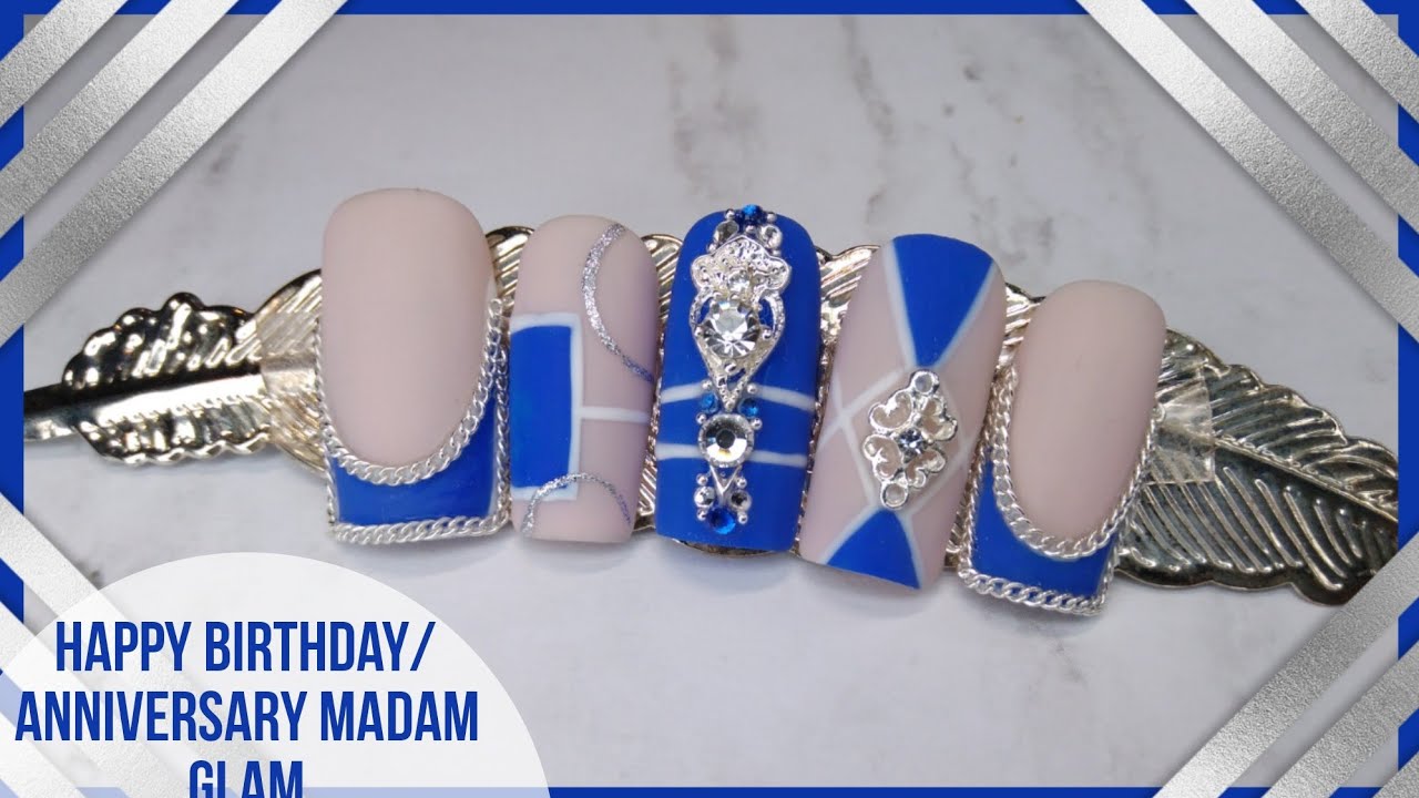 Zodiac Cancer Inspired Nails| Easy and Simple Blue and White Birthday ...