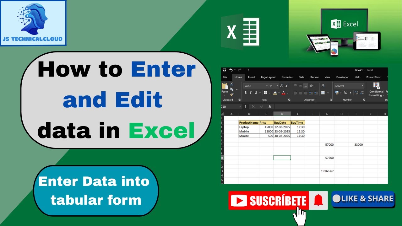 How to Enter and Edit Data in Excel ? | How to SUM two Cells in Excel ...