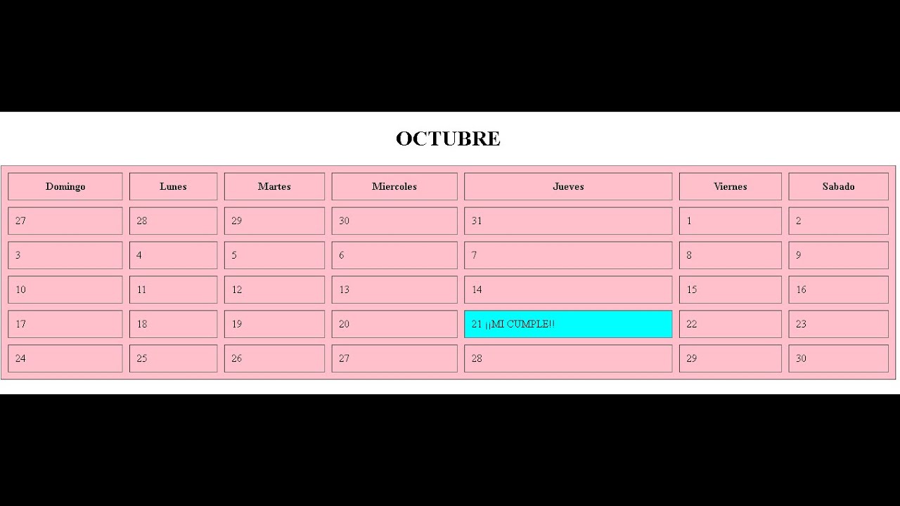 Calendario en html - YouTube