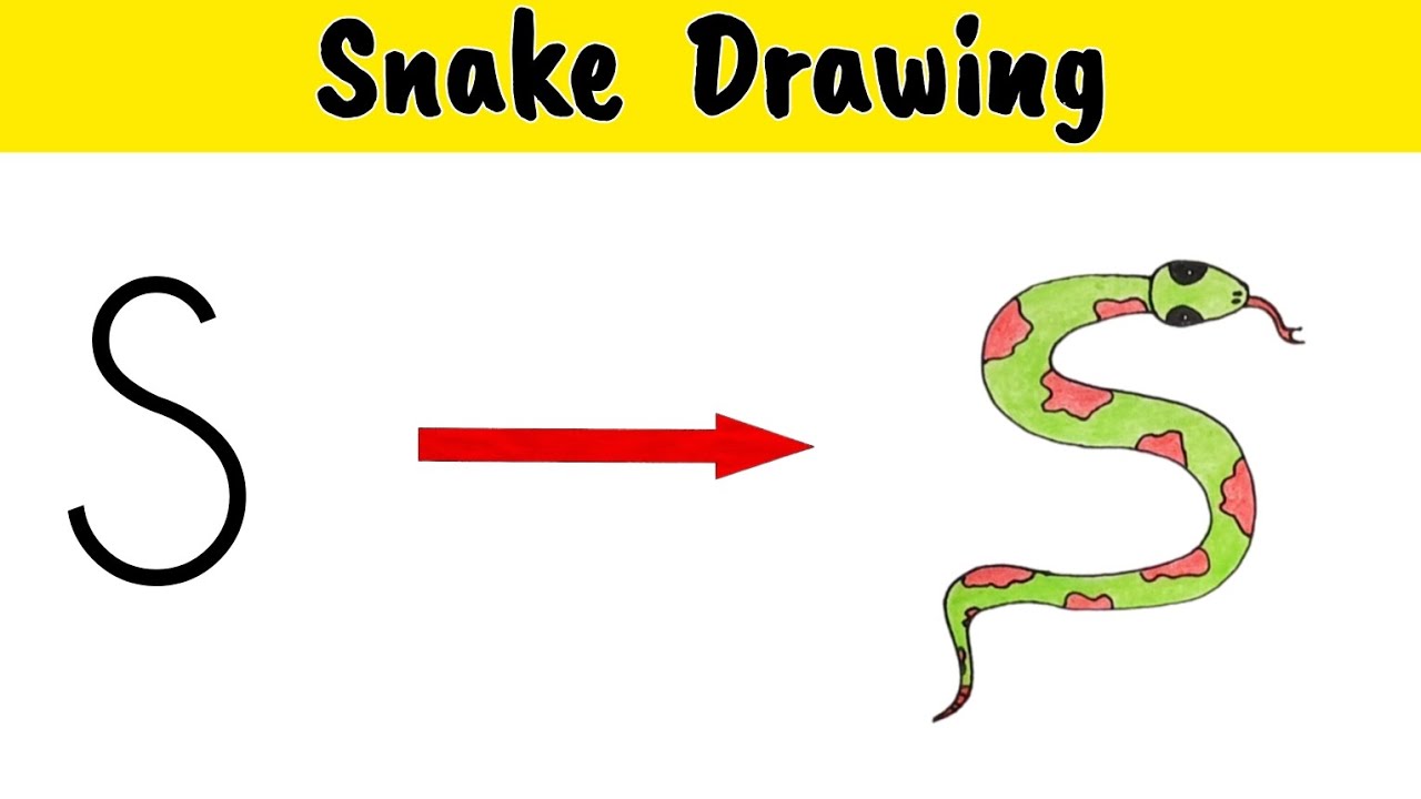 Snake Drawing | How to Draw Snake from S Letter - YouTube