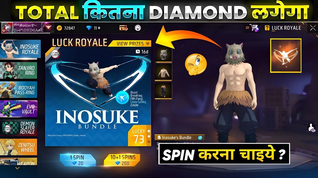 INOSUKE ROYALE EVENT FREE FIRE | NEW INOSUKE BUNDLE SPIN | FREE FIRE ...