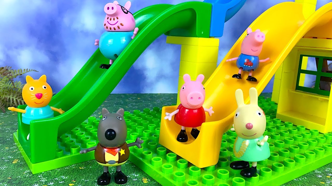 PEPPA PIG AND FRIENDS GO TO THE SLIDES PARK AND REBECCA IS SCARED - YouTube