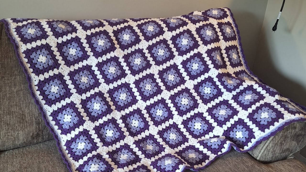 Granny Square Purple Blanket - YouTube