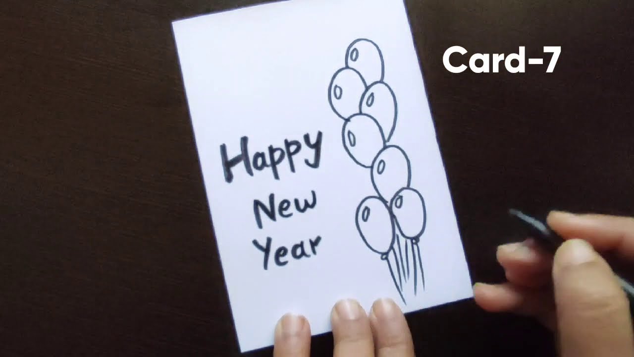 New year cards|| 8 easy cards drawing for New year || Happy new year ...