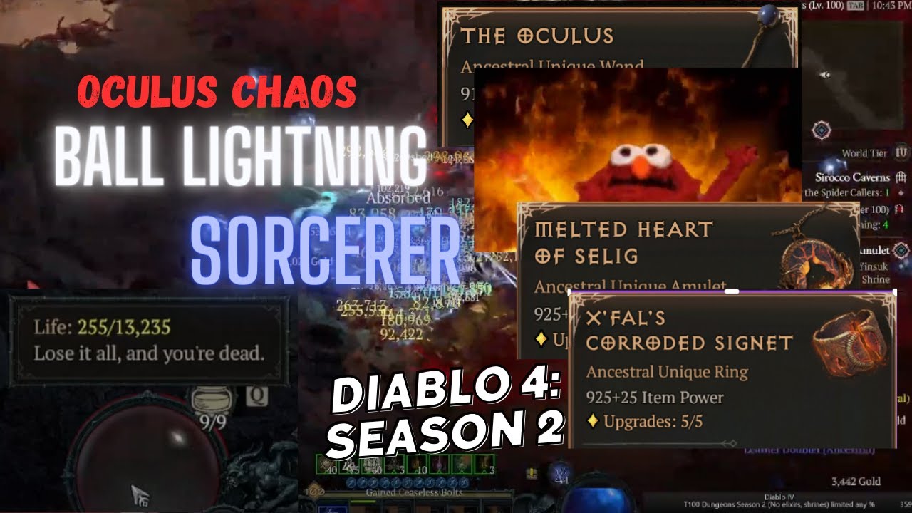 Diablo 4 Sorcerer Melted Heart of Selig Oculus Ball Lightning T100 ...