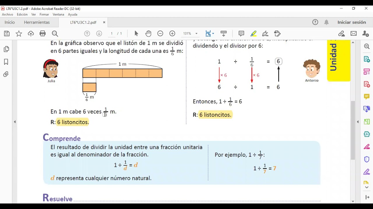 1.2 División de la unidad entre una fracción unitaria, ESMATE 6°, F2 ...