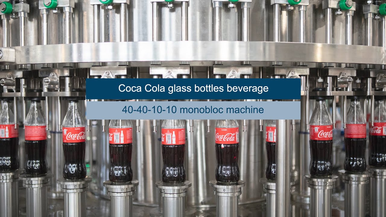 Coca Cola glass bottles beverage 40-40-10-10 filling and capping ...