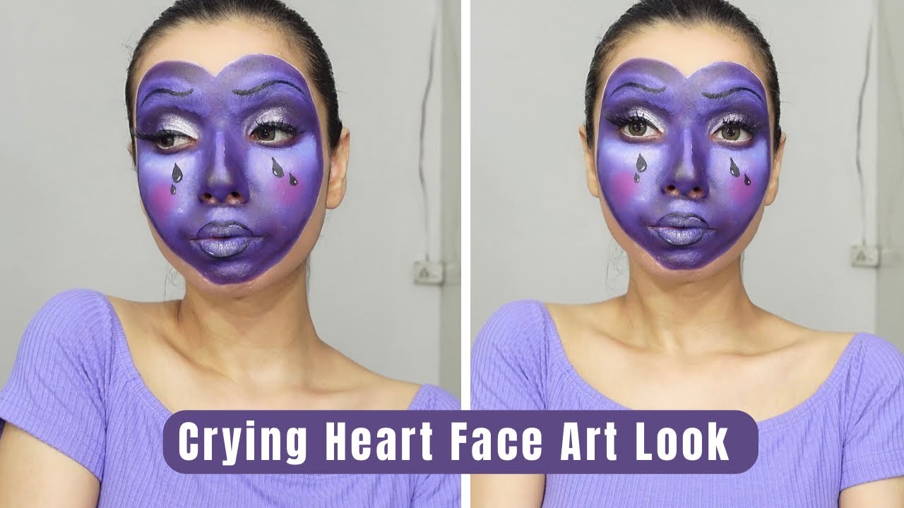 Crying Heart Face Art Look 💜😱 | Face Painting Tutorial | In Hindi 💜💜 ...