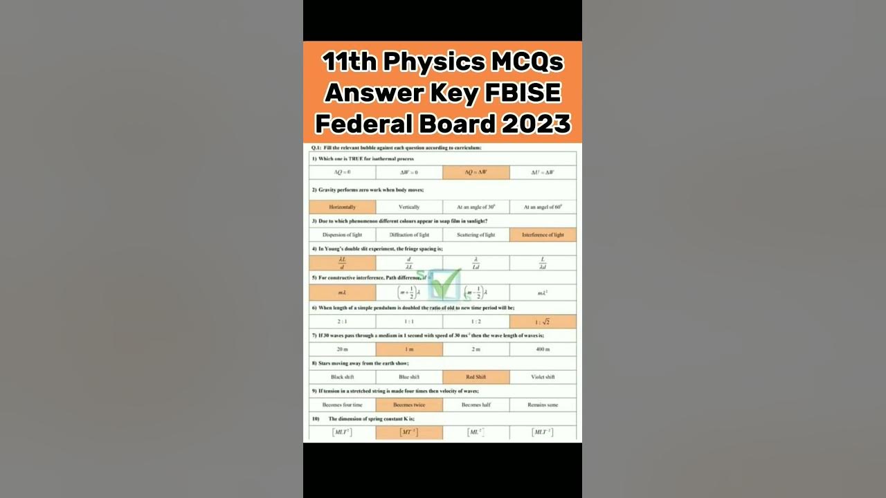 11th Physics Answer Key MCQs Federal Board Fbise 2023 HSSC 1 Objective 11th-physics-answer-key-mcqs-federal-board-fbise-2023-hssc-1-objective