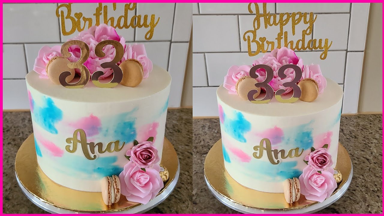 Pastel en chantilly rosa y azul decoracion con rosas - YouTube