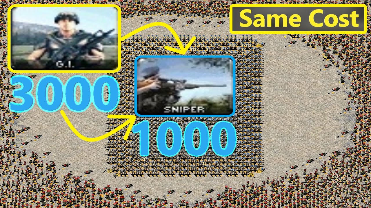 1000 Snipers surrounded by 3000 Gi's - Same Cost - Red Alert 2 - YouTube