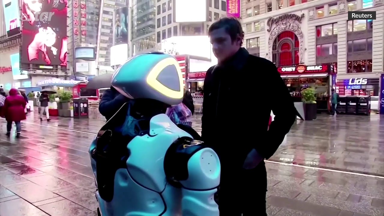 Robot with coronavirus advice hits Times Square | Promobot - YouTube
