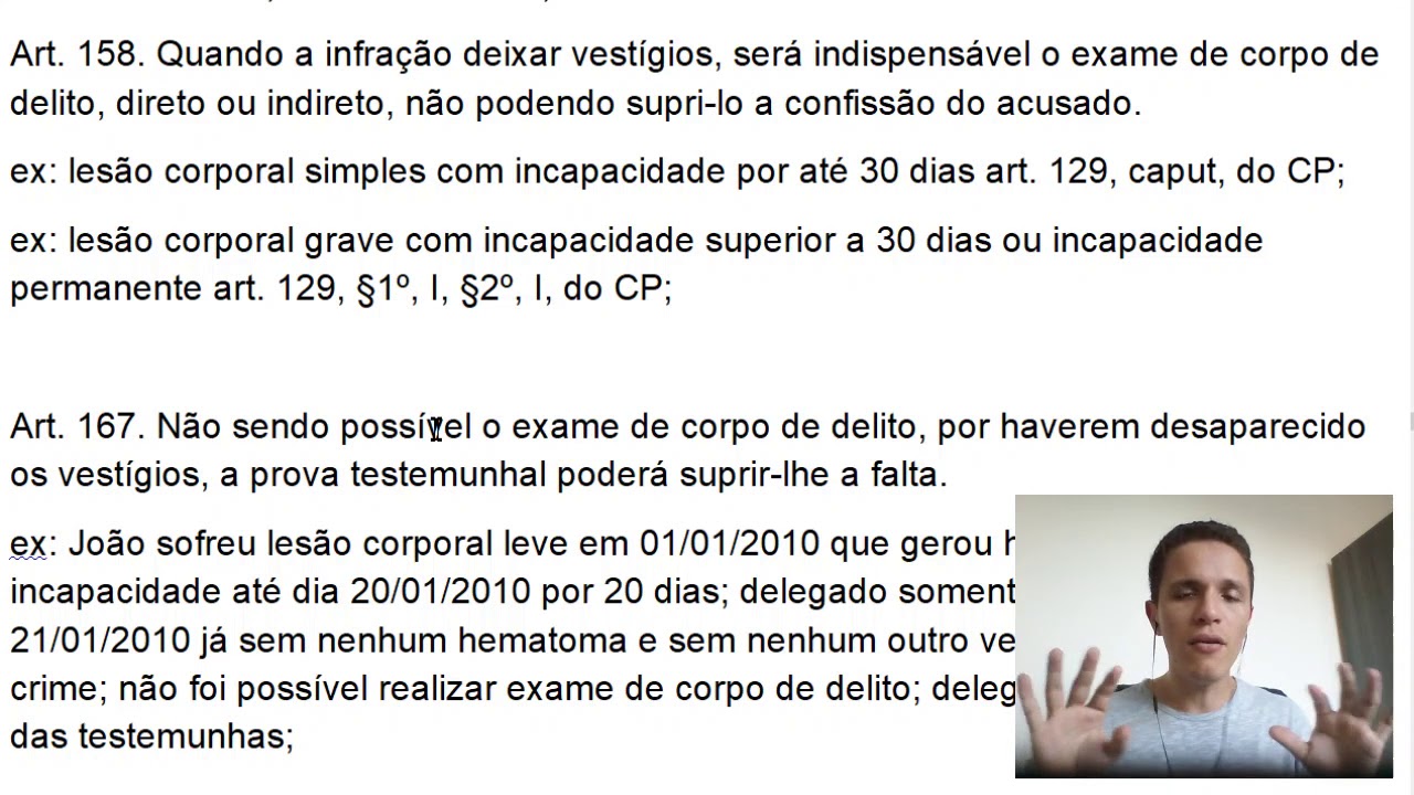AULA 1.6 QUESTÕES PROCESSO PENAL ART. 158 167 168 CPP EXAME DE CORPO DE DELITO - YouTube