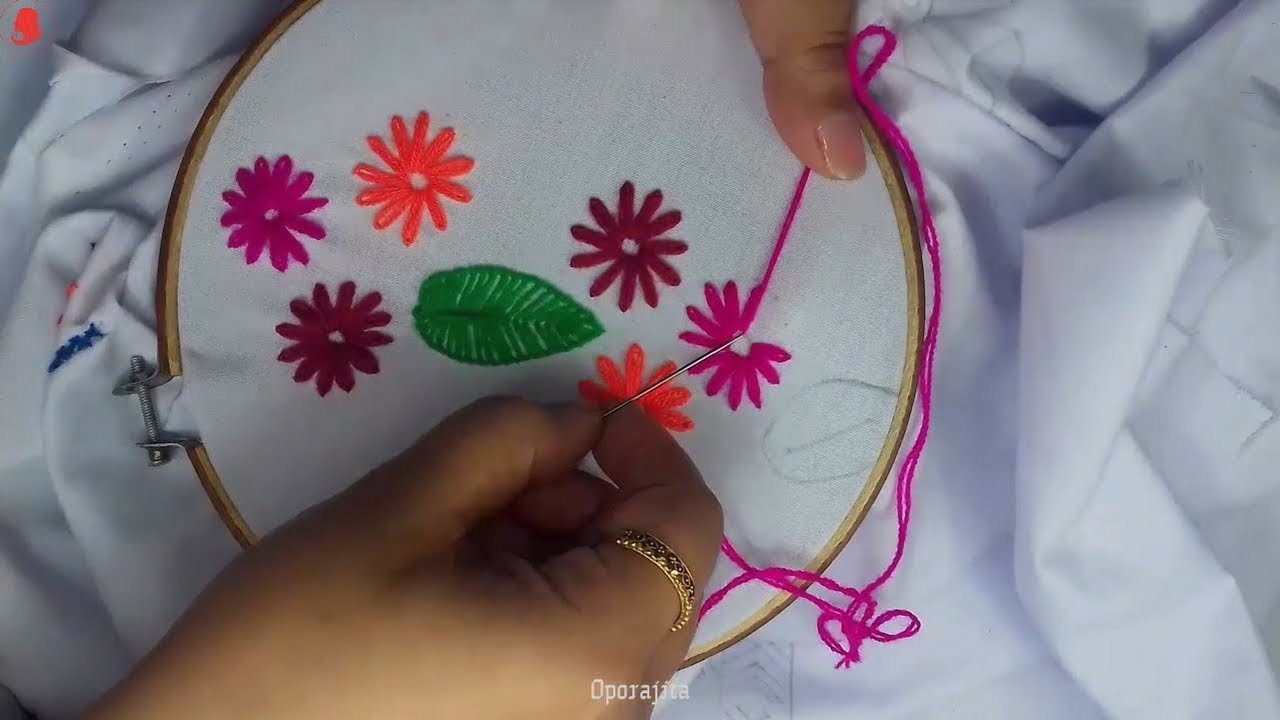 বাটানহোল এবং লেজিডেইজি সেলাই দিয়ে ফুল নকশা। Hand Embroidery Design bd ...