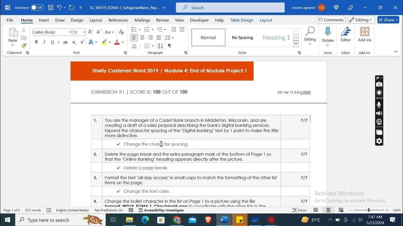 Shelly Cashman Word 2019 | Module 4 End of Module Project 1 | Cadet Bank - YouTube