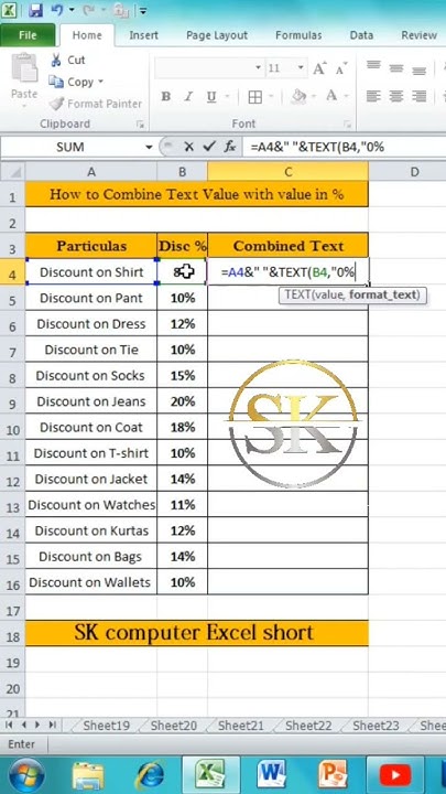 How to Combine Text Value With Value in Percentage in Excel #excel #excelformula #shortsfeed # ...