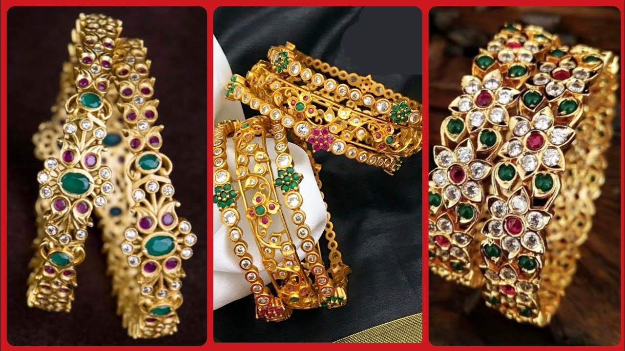 Timeless Classical Women Ruby Emerald Bangles In Gold - Kundan Ruby ...