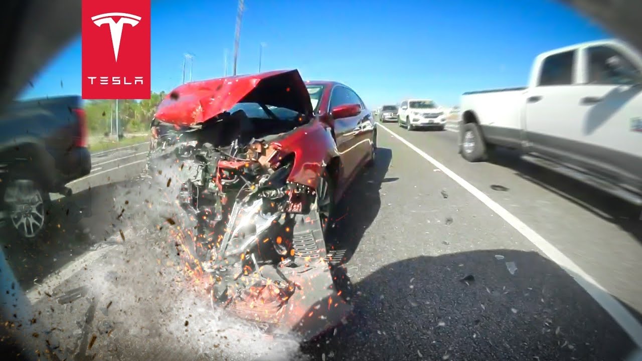 EXTREME TESLA CRASH: DRIVER FALLS ASLEEP AT THE WHEEL - YouTube