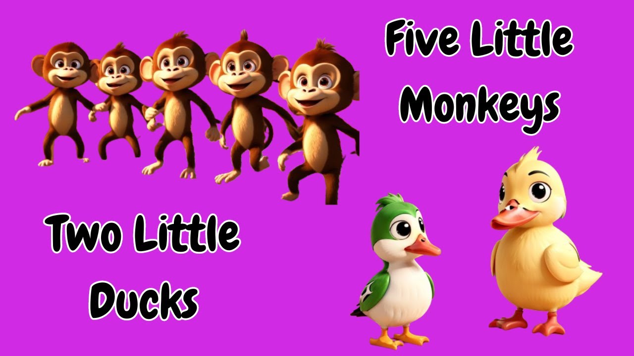 Five Little Monkeys and Two Little Ducks | Kid's Poem |Kidsjourney ...