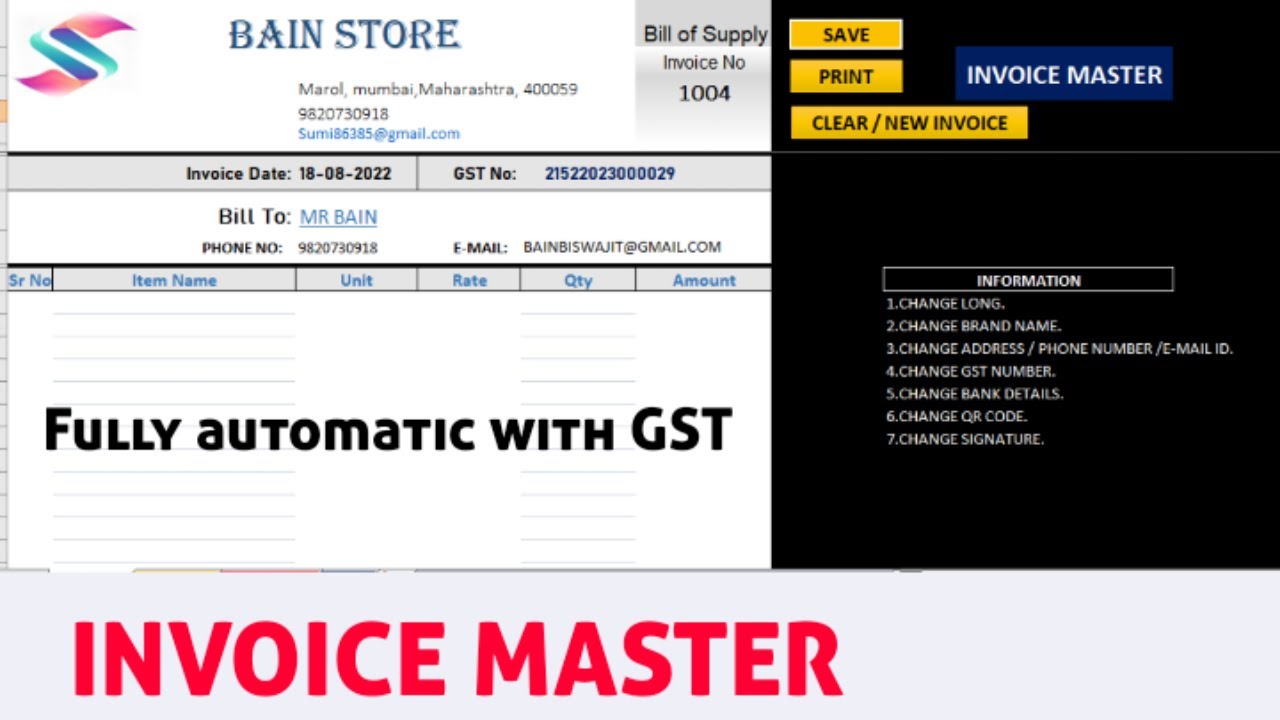 INVOICE MASTER FORMAT advance invoice format fully automatic - YouTube