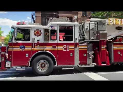 FDNY TOWER LADDER 21 RESPONDING ON AMSTERDAM AVENUE ON UPPER WEST SIDE ...