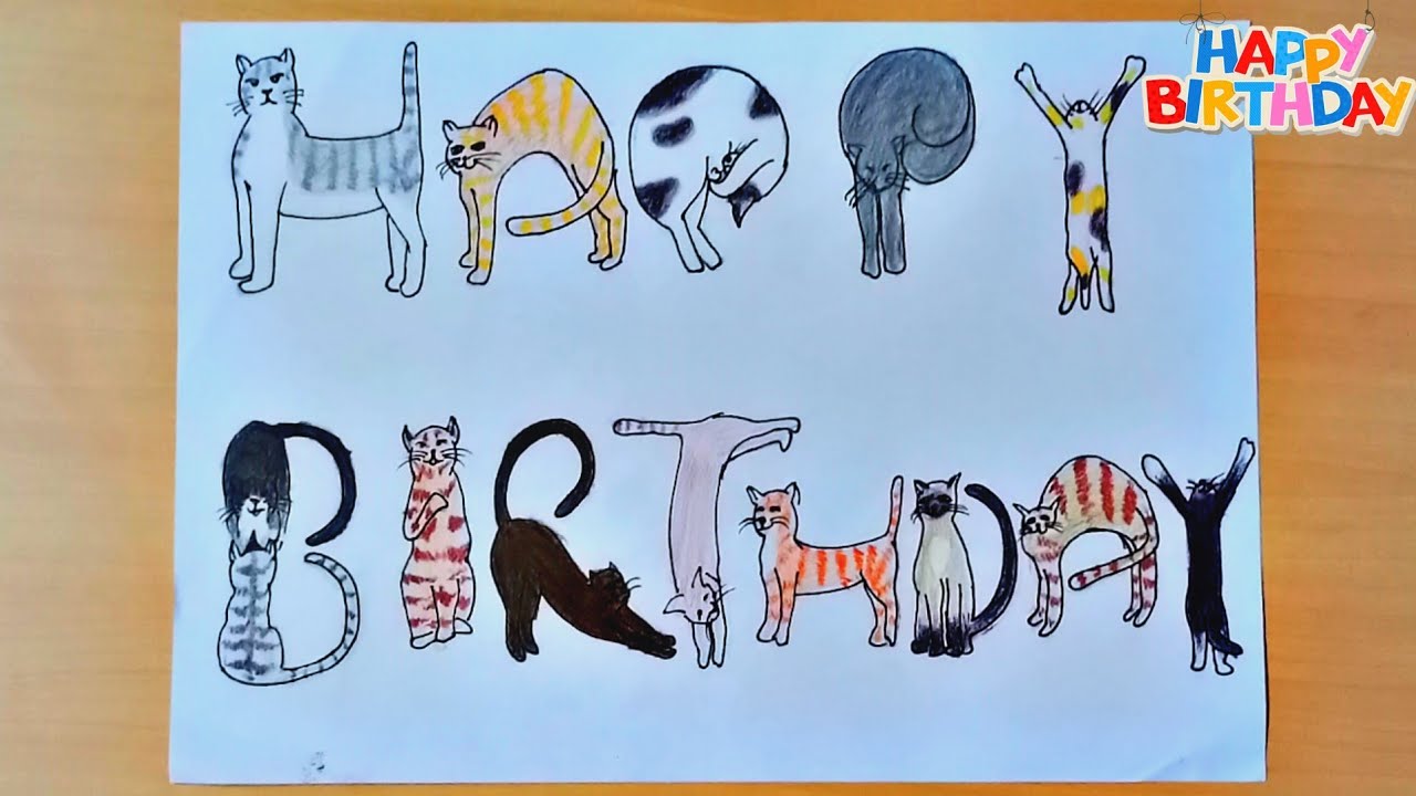 Happy Birthday Drawing Easy || Birthday Drawing For Kids - YouTube