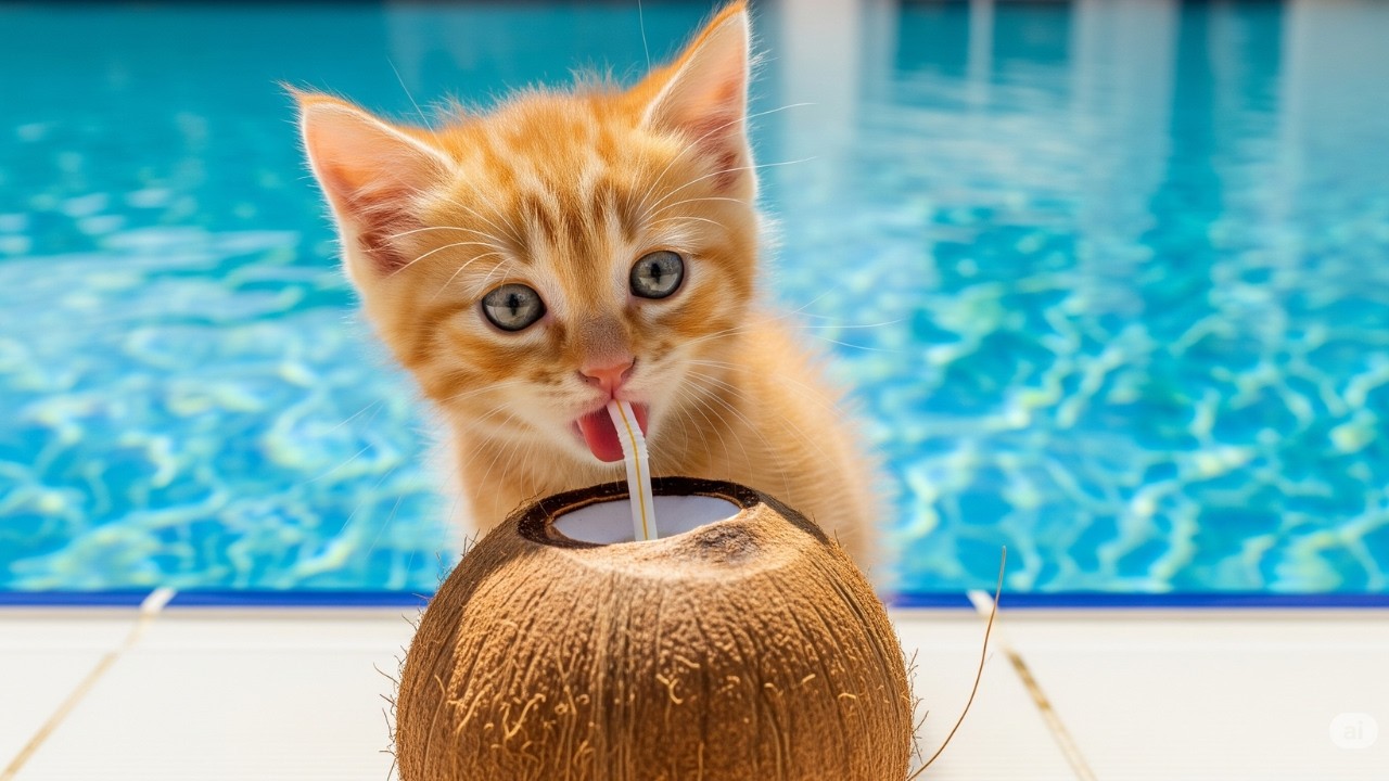 Our Adorable Ginger Kitten is in the Swimming Pool 🐾💦Cute cat swimming ...
