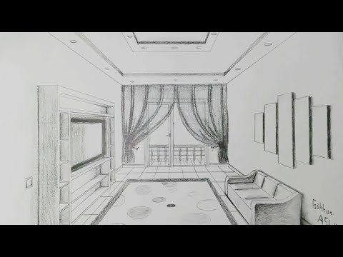 Tek noktalı perspektif (iç mekan) - One-point perspective (indoor)