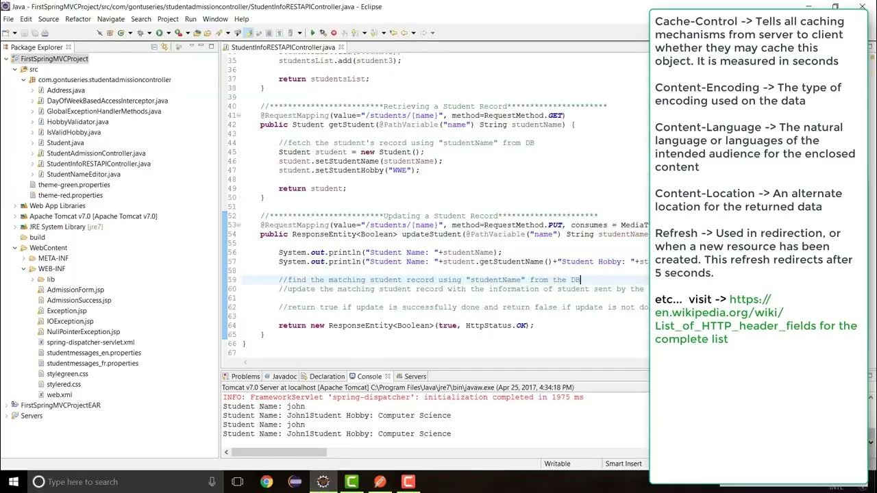 Spring Mvc Tutorials 44 Web Services 14 Response Headers And Responseentity For A Rest Api