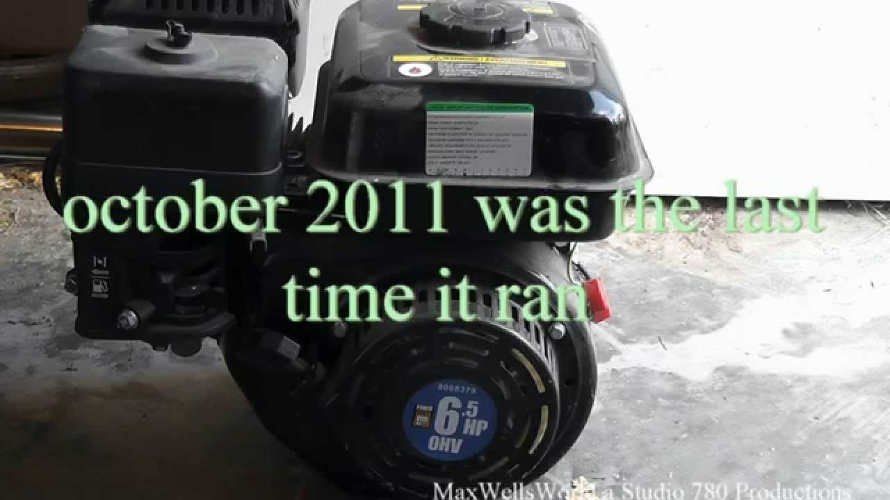 Cold start OLD start of a 6.5 hp power fist engine maxwellsworld - YouTube