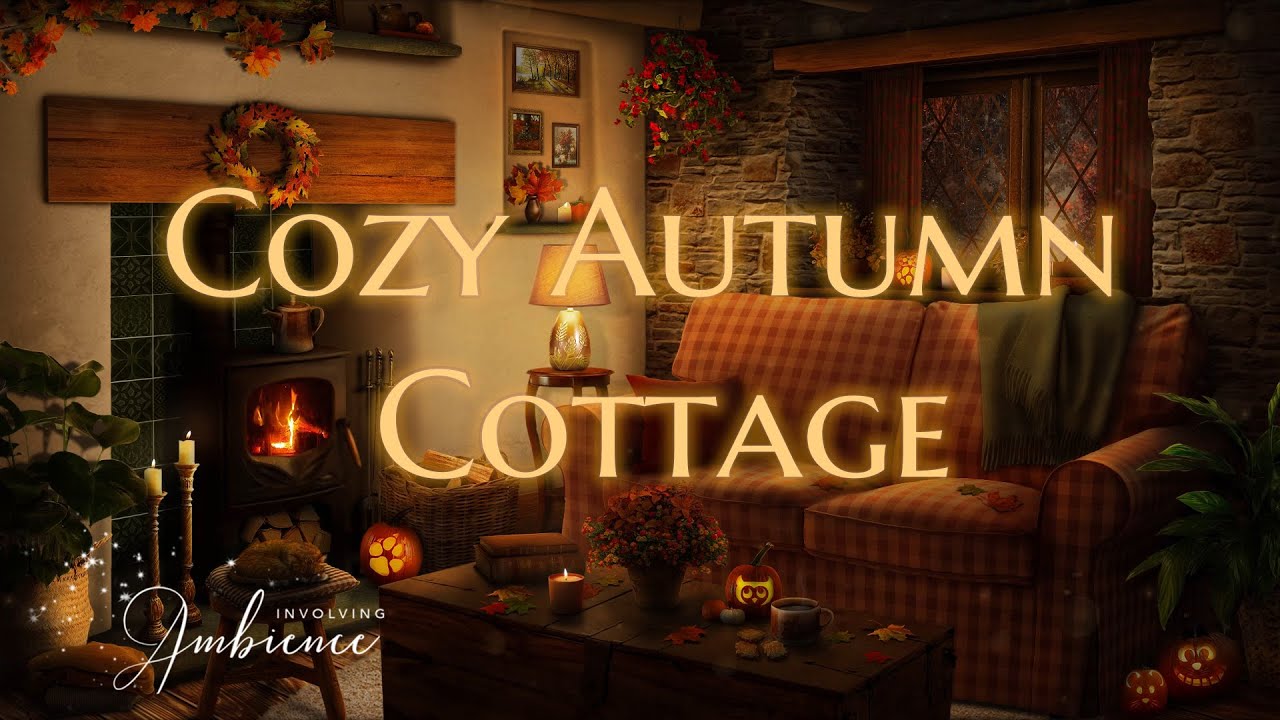 Cozy Night in Autumn Cottage ASMR Ambience ☕️🍁 Fireplace, Distant ...